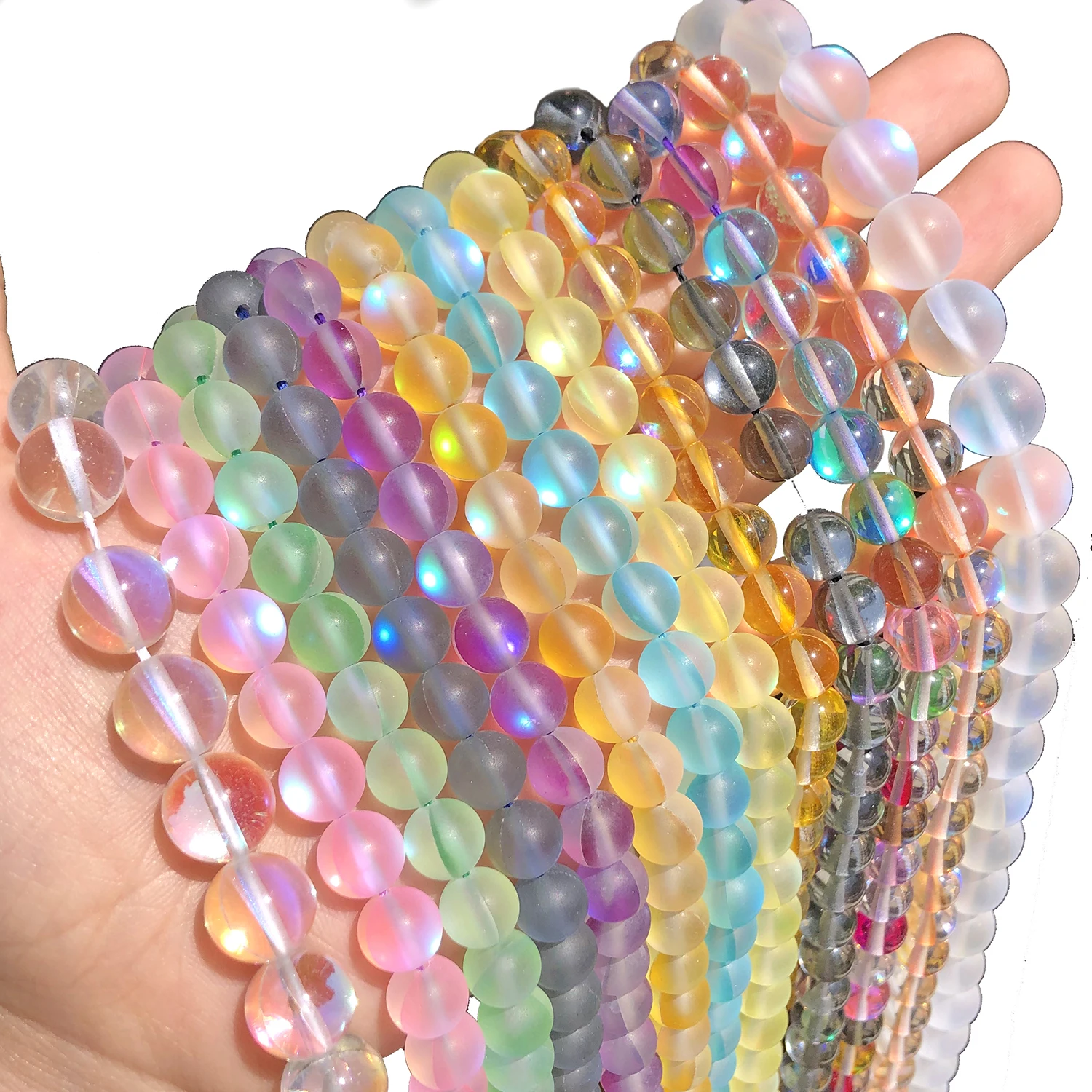 Matte-Crystal-Glass-Beads-Frosted-Moonstone-Flash-Glitter-Shining-Round ...
