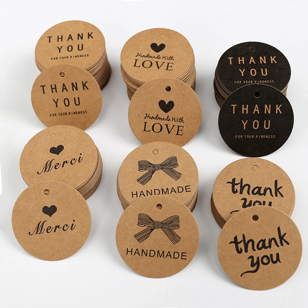 50-100pcs Thank You Paper Card Tags Hang Tag Label Paper Card Handmade ...