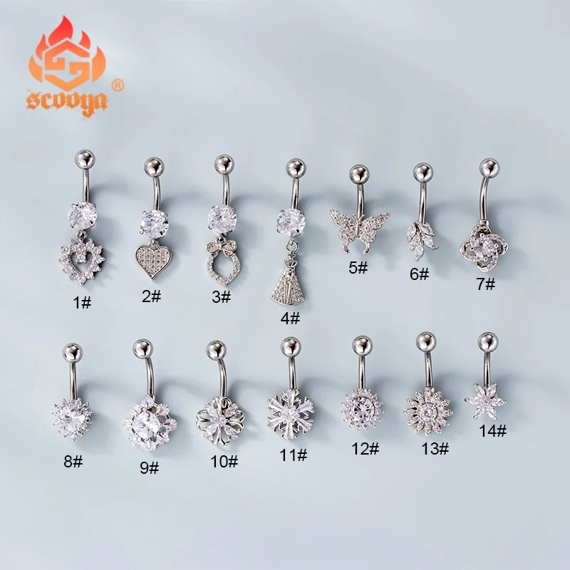 1-6x10mm-Stainless-Steel-Rod-Umbilical-Nail-Fashion-Zircon-Flower ...