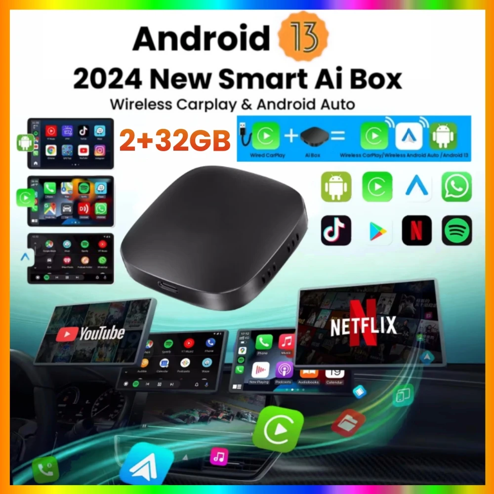 2 + 32G Ai Box Android 13 Wireless Android Auto & CarPlay Smart Tv Box ...