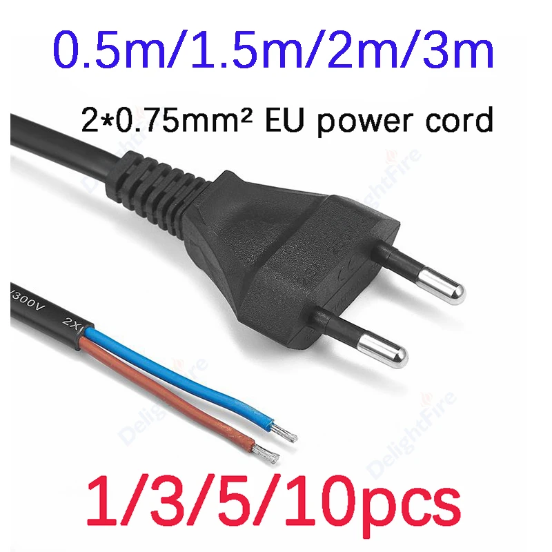 1/10pcs 0.5-3m EU Plug Power Supply Cable 220V Pigtail Electronics Wire ...