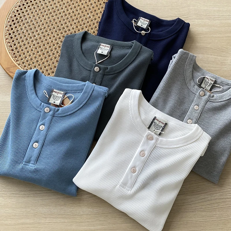 Men-s-Pure-Cotton-Waffle-Autumn-and-Winter-Men-Henry-Collar-Casual-Long ...