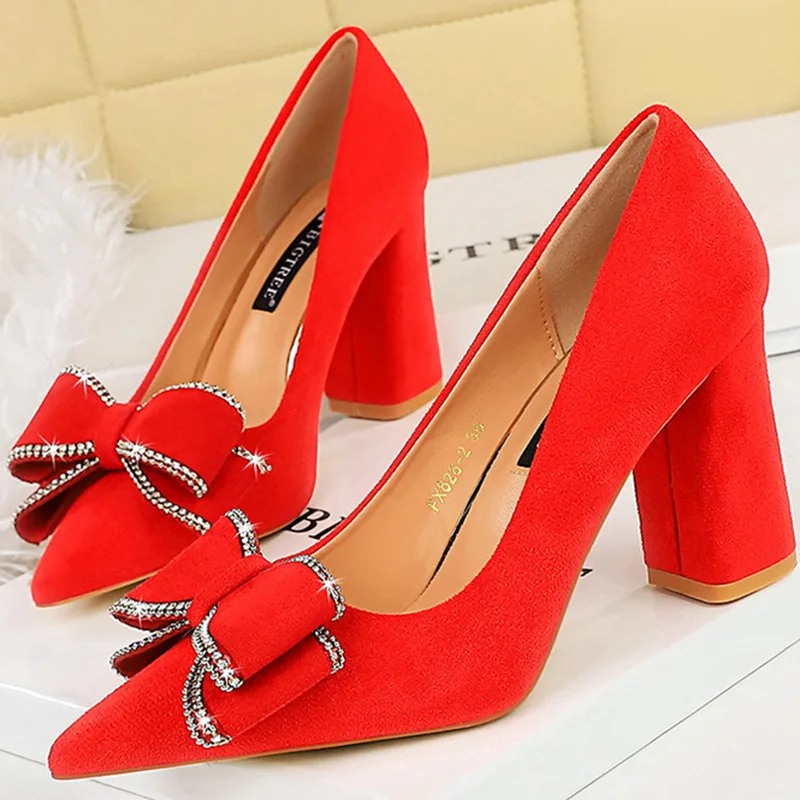 BIGTREE Fairy Style Women Bow Pumps 2024 Spring Fall New 8.5cm Block ...
