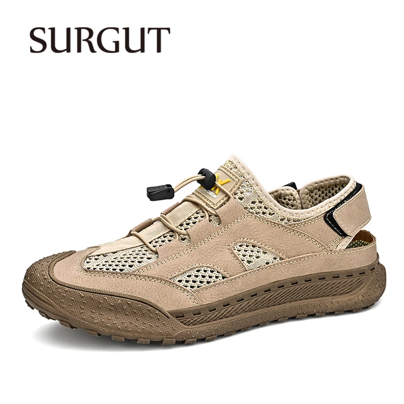SURGUT-Breathable-Mens-Shoes-Hollow-Out-Cool-Handmade-Thick-Outsole ...