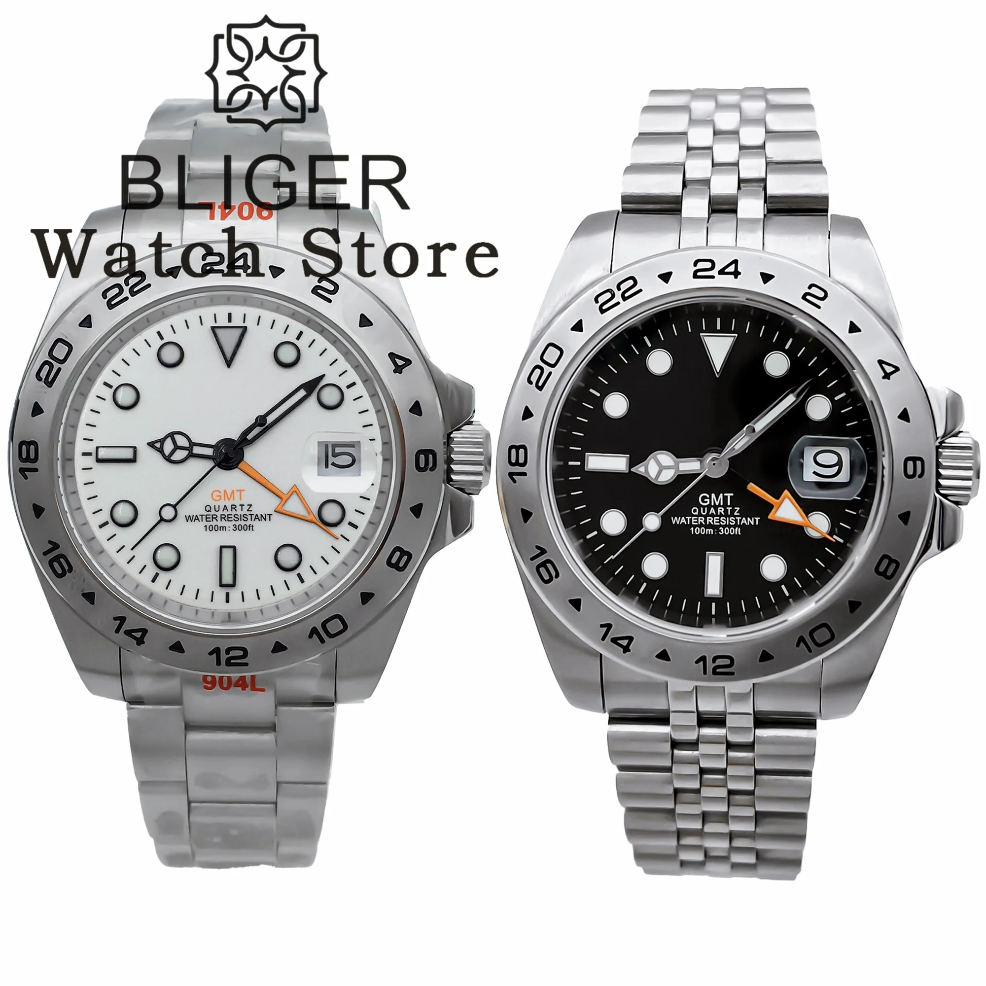 BLIGER 39mm Ronda 515 Quartz Watch For Men Black White Dial luminous 24 ...