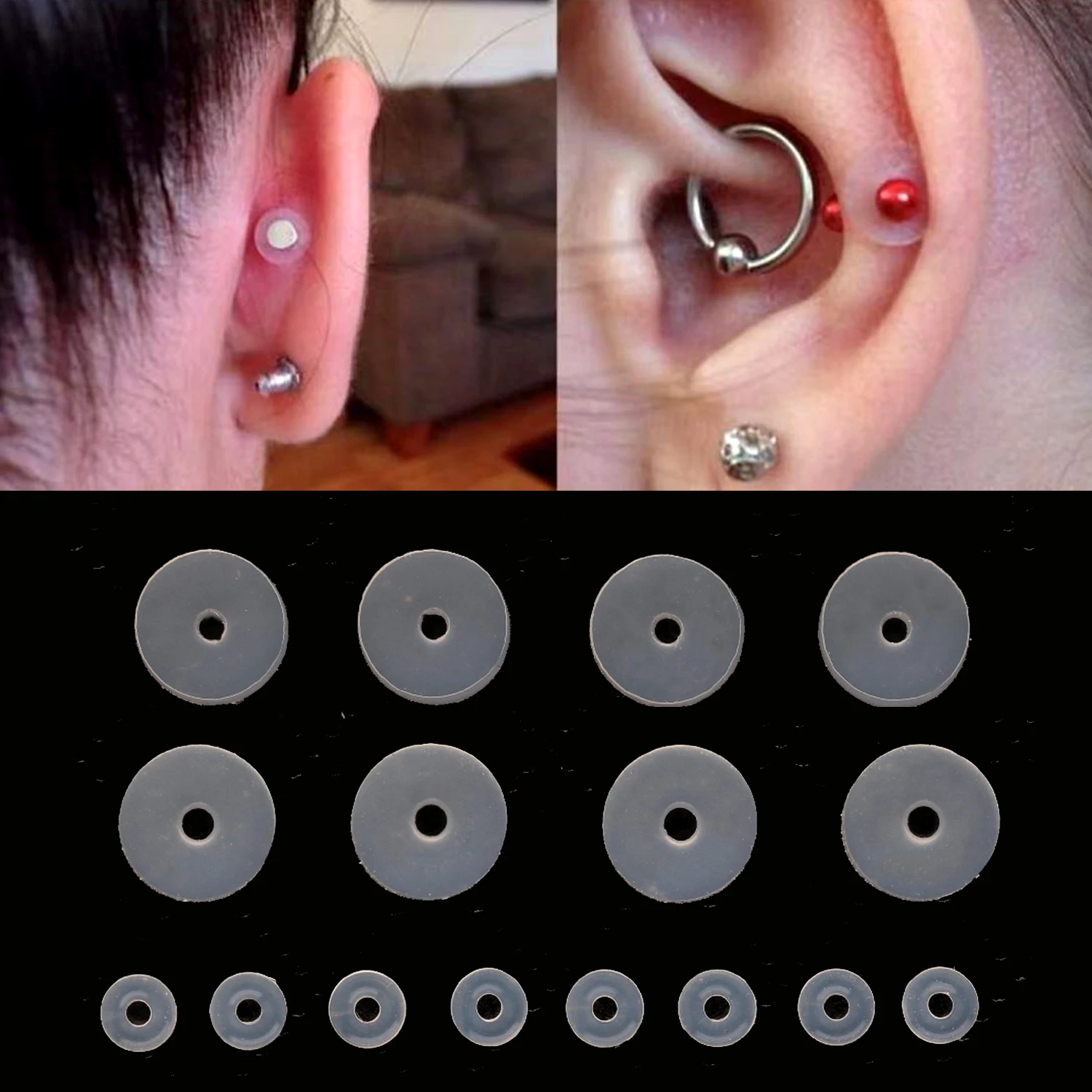 100pcs 16/14g Silicone Flat Piercing Healing Discs Flexible For The ...