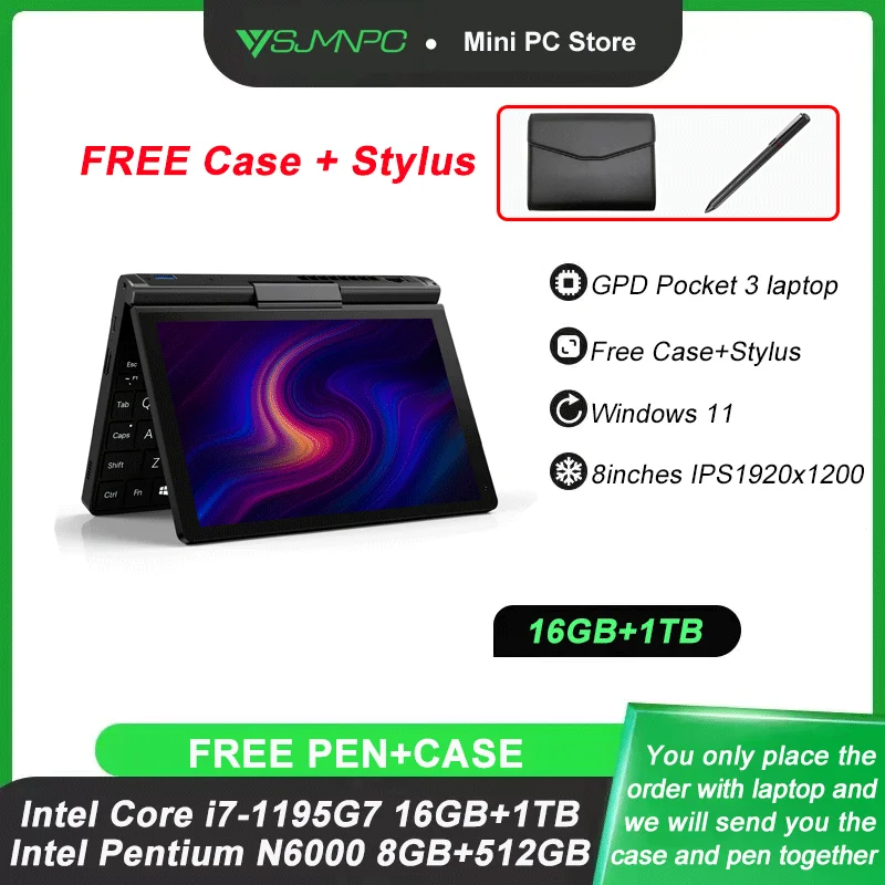 New Gpd Pocket 3 Mini Laptop Pc Intel Core I7 16gb+1tb Pentium N6000 ...