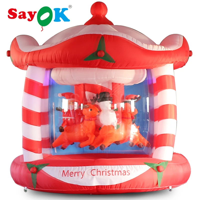 SAYOK 3m/10ft Inflatable Christmas Carousel Decoration with Air Blower ...