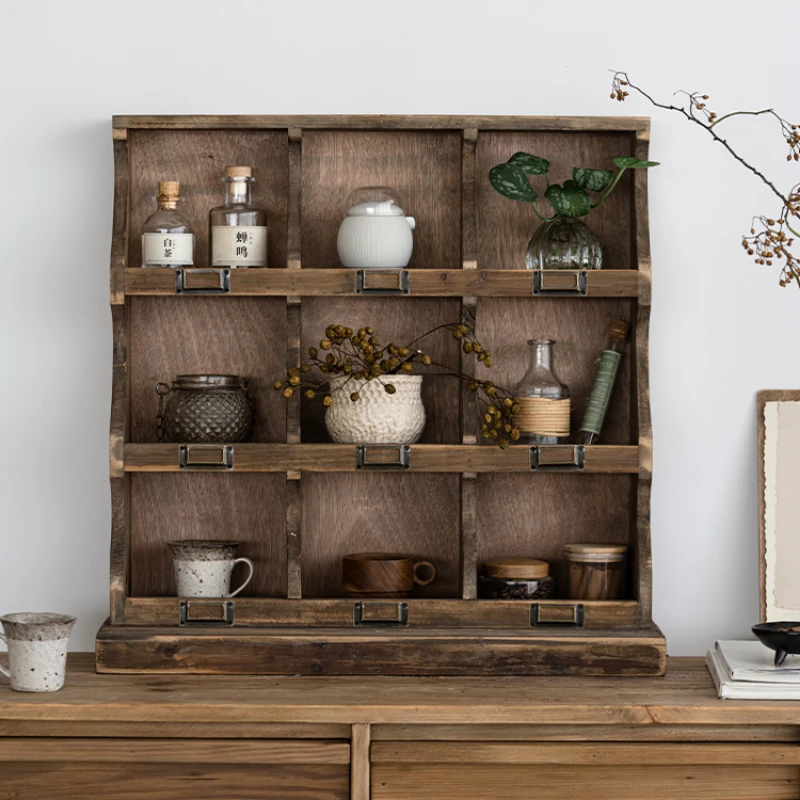 Retro-Desktop-Shelving-Old-Wooden-Cup-Holder-Multi-Functional-Lattice ...