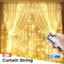 LED Garland Curtain Lights 8 Modes USB Remote Control Fairy Lights ...