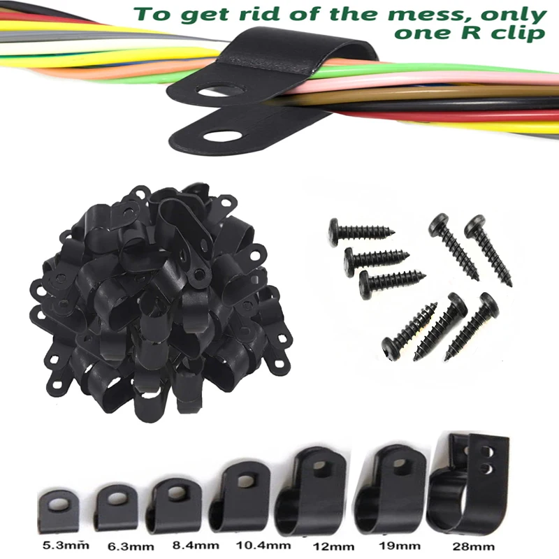 50pcs Black Nylon R shape Cable Clamp With Self tapping screw ...