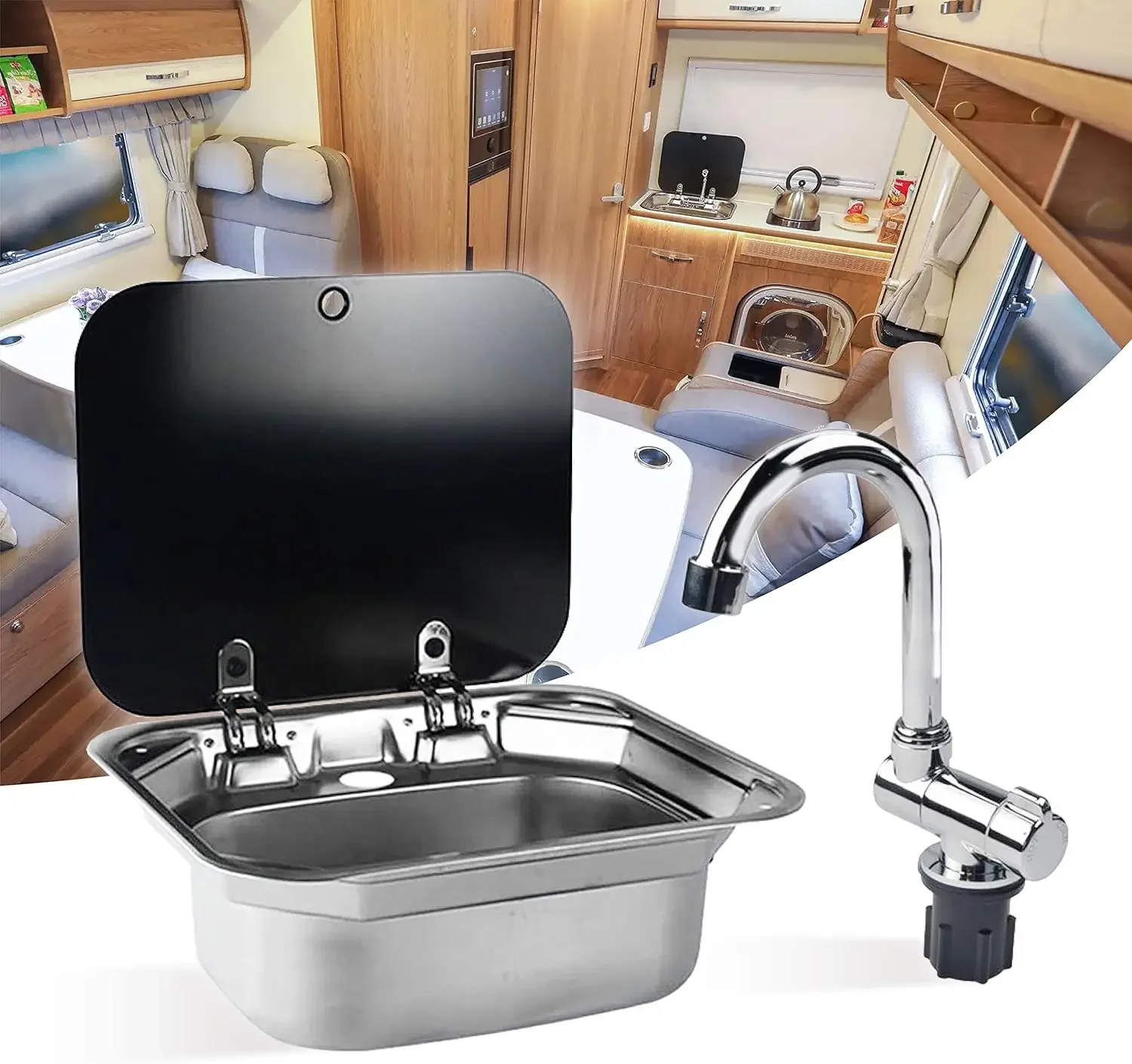 RV-Caravan-or-Boat-Stainless-Steel-Hand-Wash-Basin-Sink-Folded-Faucet ...