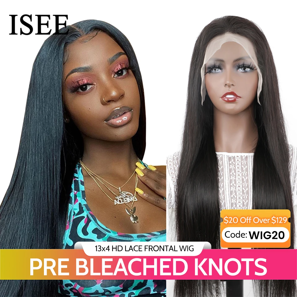 ISEE HAIR Wig Malaysian Straight 13x4 HD Lace Frontal Wig Pre Bleached ...