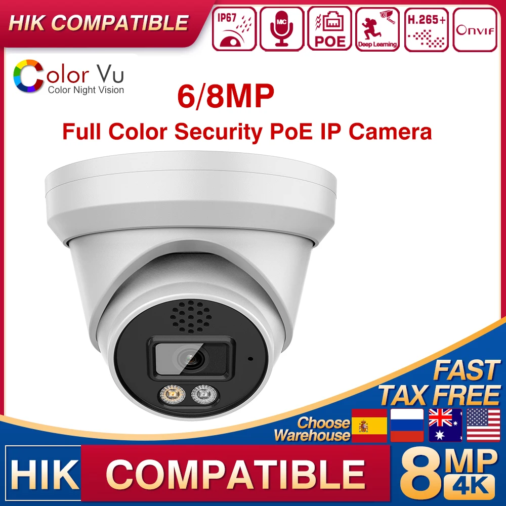 Hikvision Compatible 4K 8MP 6MP ColorVu IP Security Camera Onvif POE ...