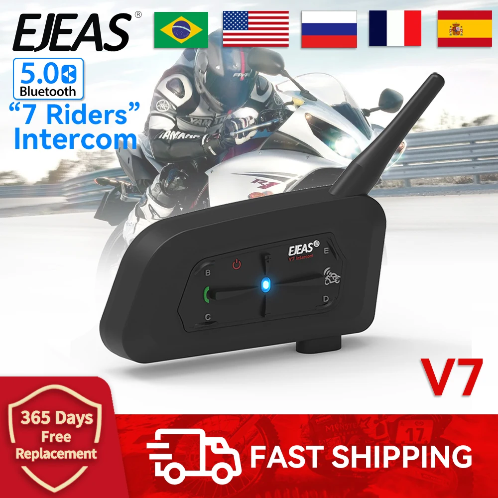 EJEAS V7 7 Riders Capacete Da Motocicleta Bluetooth Headset Intercom ...