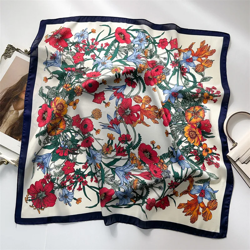 70*70cm Fashion Handkerchief Scarf For Women Small Shawl Silk Satin ...