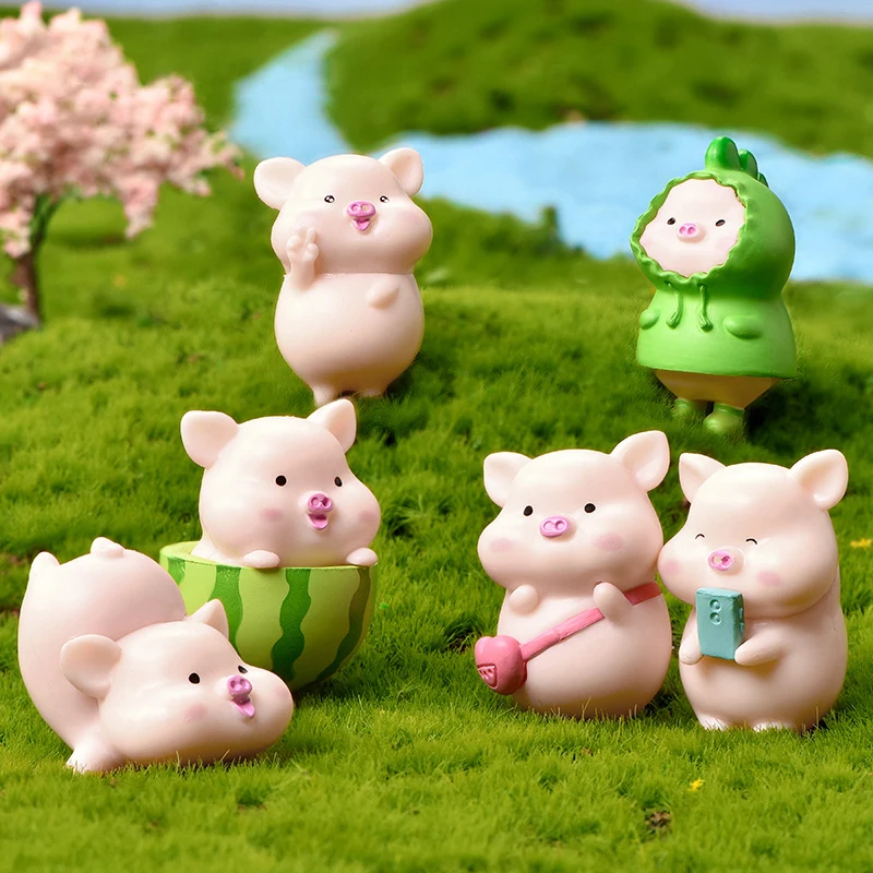 Mini Cute Pig Figurine Animal Model Moss Micro Landscape Home Decor ...