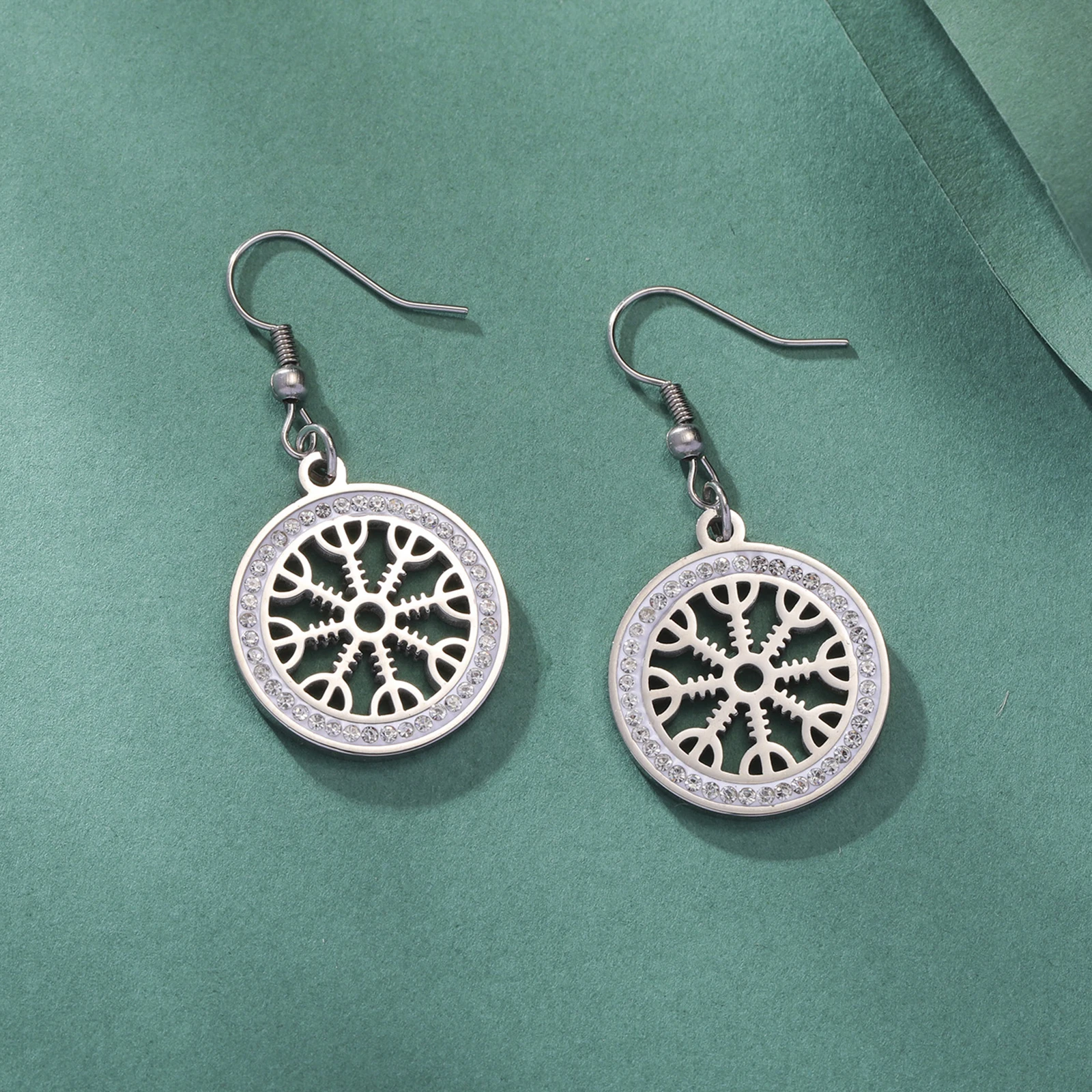 Skyrim Aegishjalmur Dangle Earrings Women Stainless Steel Clear Zircon ...