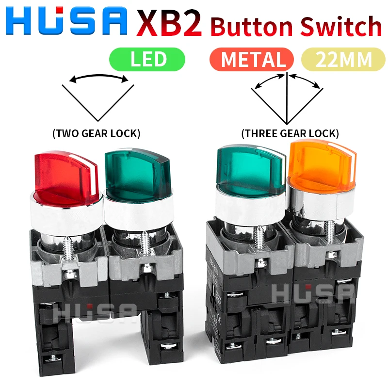 XB2 LED Button switch self reset knob head 22mm start 1NO NC Momentary Push Button Switch Metal ...