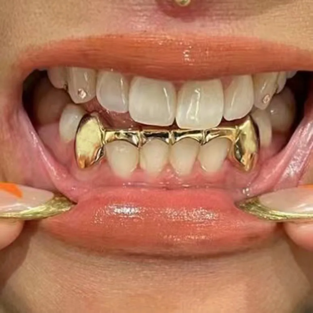 RACHELZ-Hip-Hop-Glossy-Two-Fangs-Teeth-Grillz-14K-Gold-Plated-Tooth ...