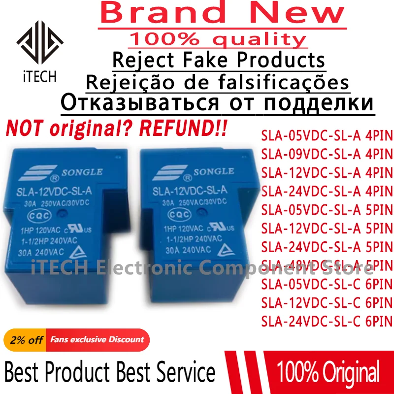 10PCS Power Relay SLA-05VDC-SL-A SLA-12VDC-SL-A SLA-24VDC-SL-A -C T90 ...