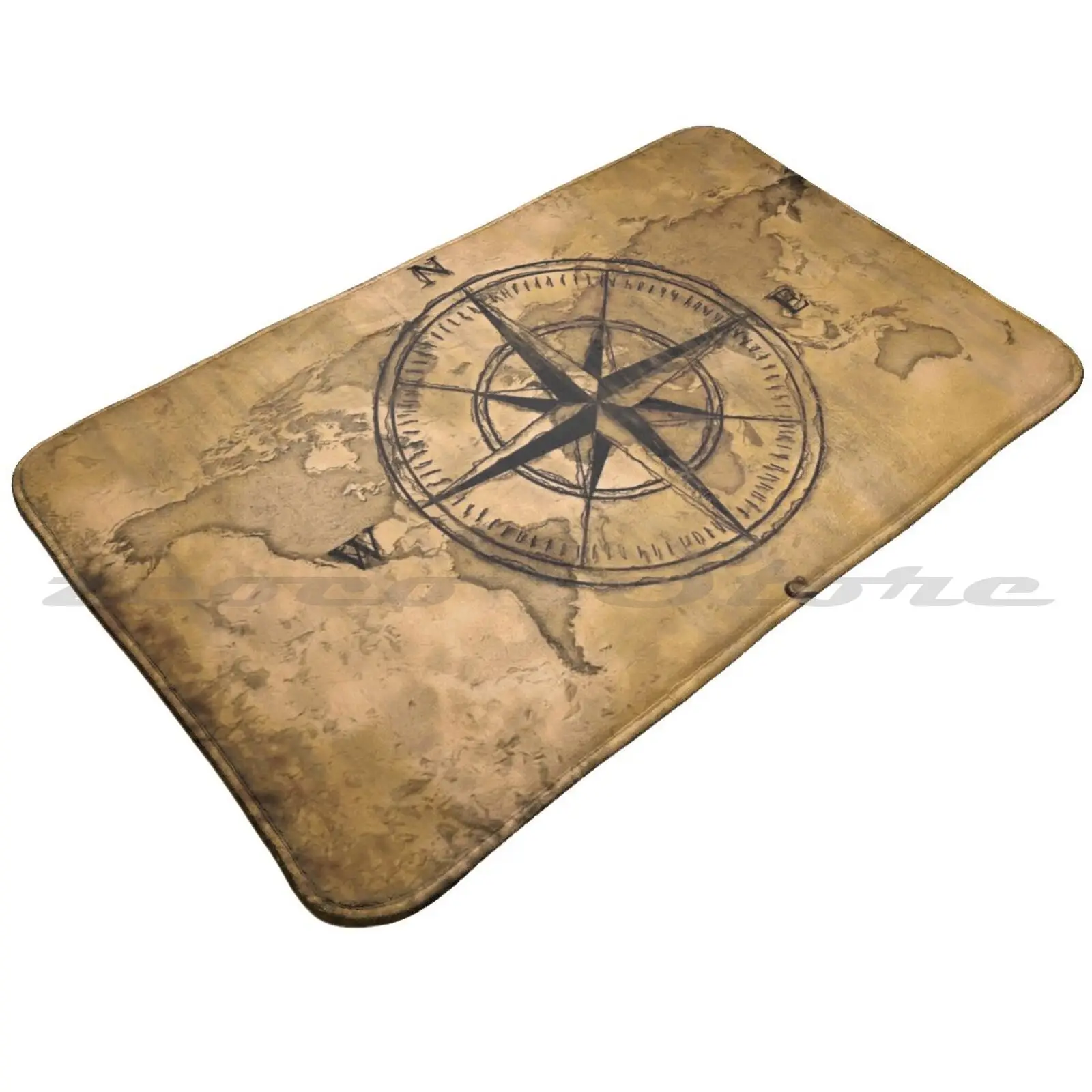 Destinations-Compass Rose And World Map Carpet Rug Non-Slip Water ...
