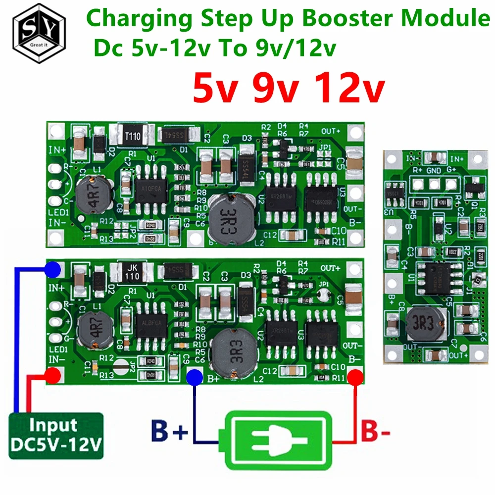 Charging Step Up Booster Module Dc 5v-12v To 9v/12v For 18650 Lithium ...