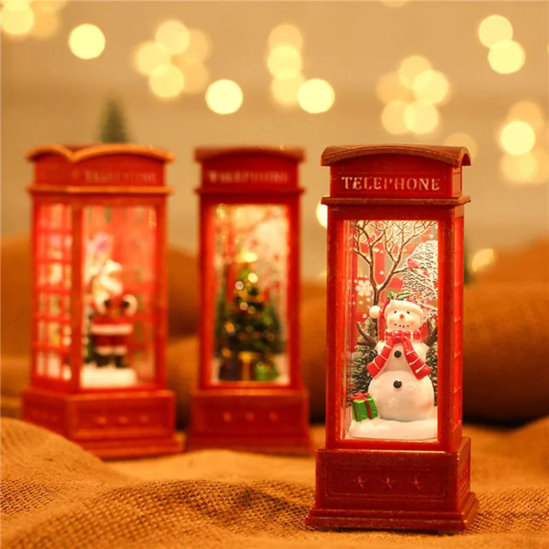 1Pc Christmas Light-Up Maroon Phone Booth With Santa Decorative ...
