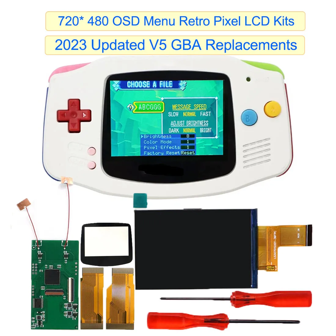 Easy-Install-720-480-Drop-in-GBA-V5-OSD-LCD-Spares-Replace-Screen-Mod ...