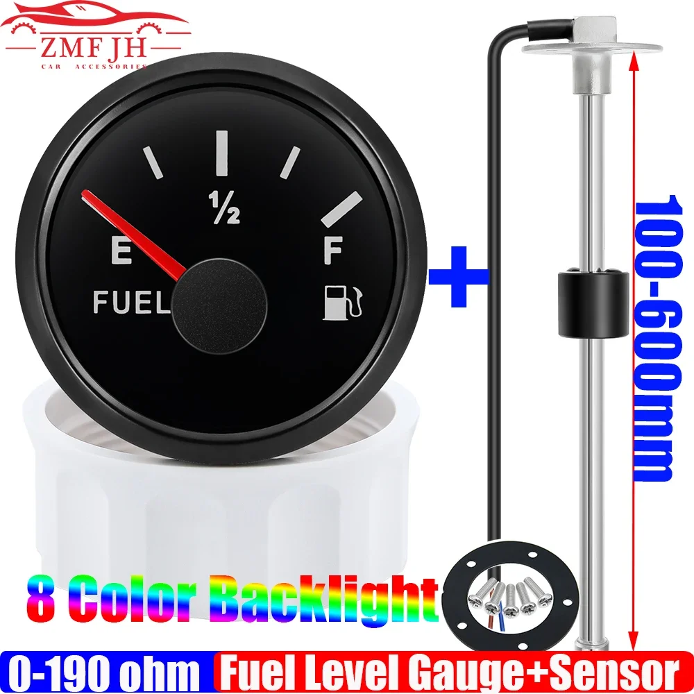 0-190-Ohm-Fuel-Float-Level-Sensor-52MM-Fuel-Level-Gauge-8-Color-Light ...