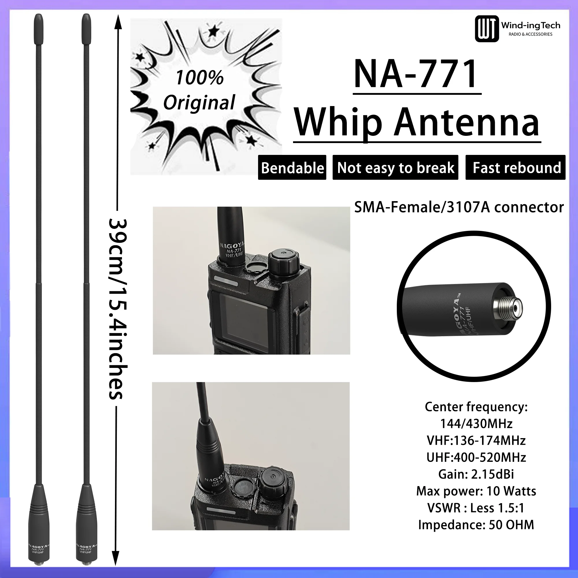 Original Nagoya NA771 Whip Antenna VHF UHF SMA-Female UV-5RM Walkie ...