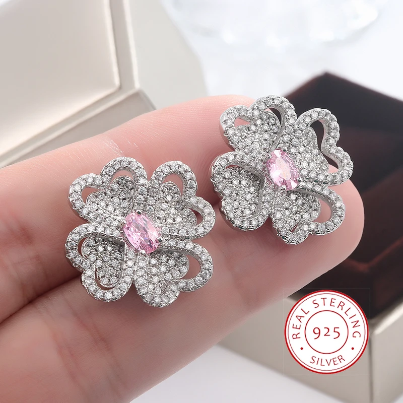 Stylish 925 Silver Flower Shaped Women's Earrings Beautiful Anniversary ...