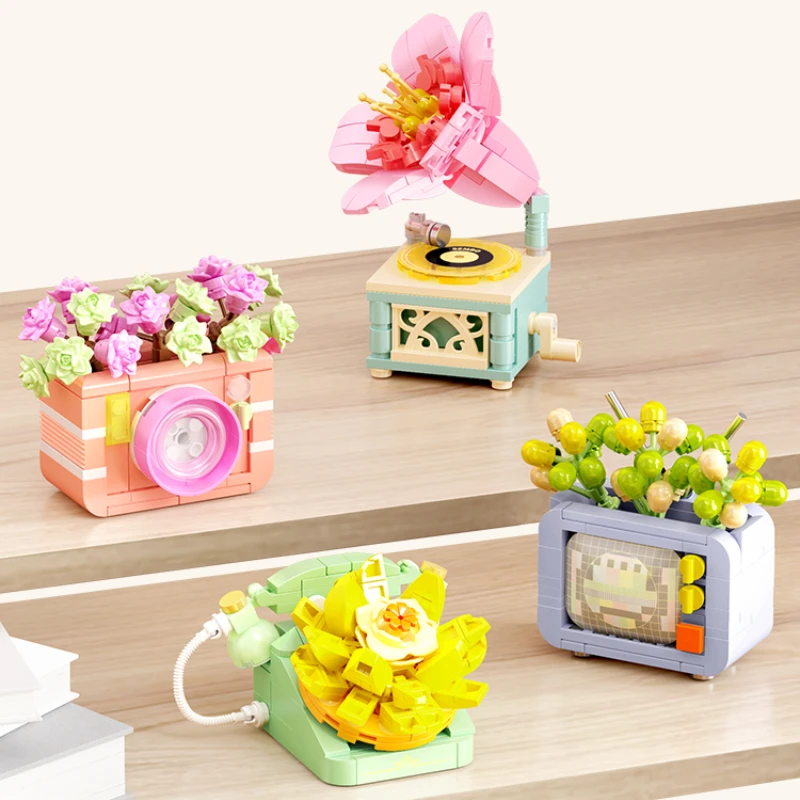 SEMBO-Building-Blocks-Flower-Shop-Retro-Home-Appliances-Succulent ...