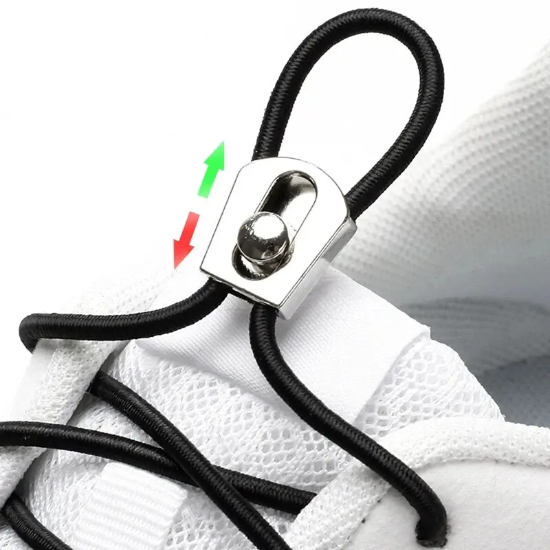 Elastic Shoelaces Reflective Metal Sliding Lock No Tie Shoe Laces Round ...