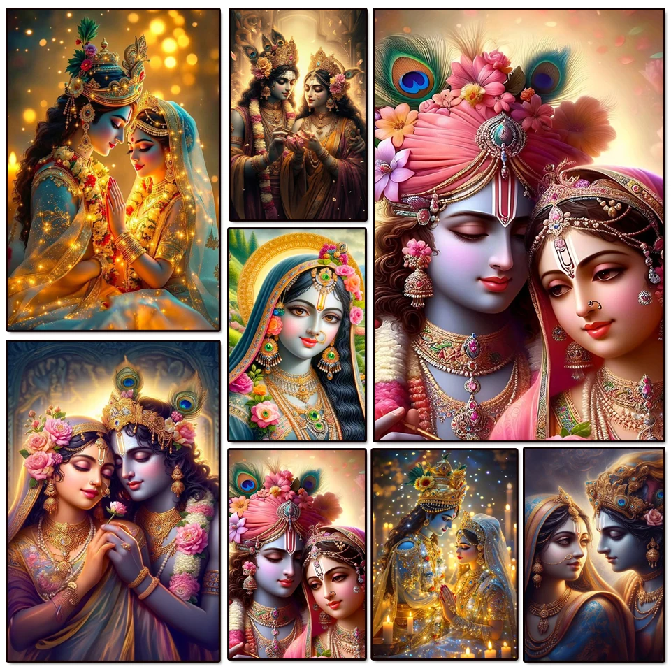 Indian Lord Radha Krishna Couple 5d Diy Diamond Painting Hinduism ...
