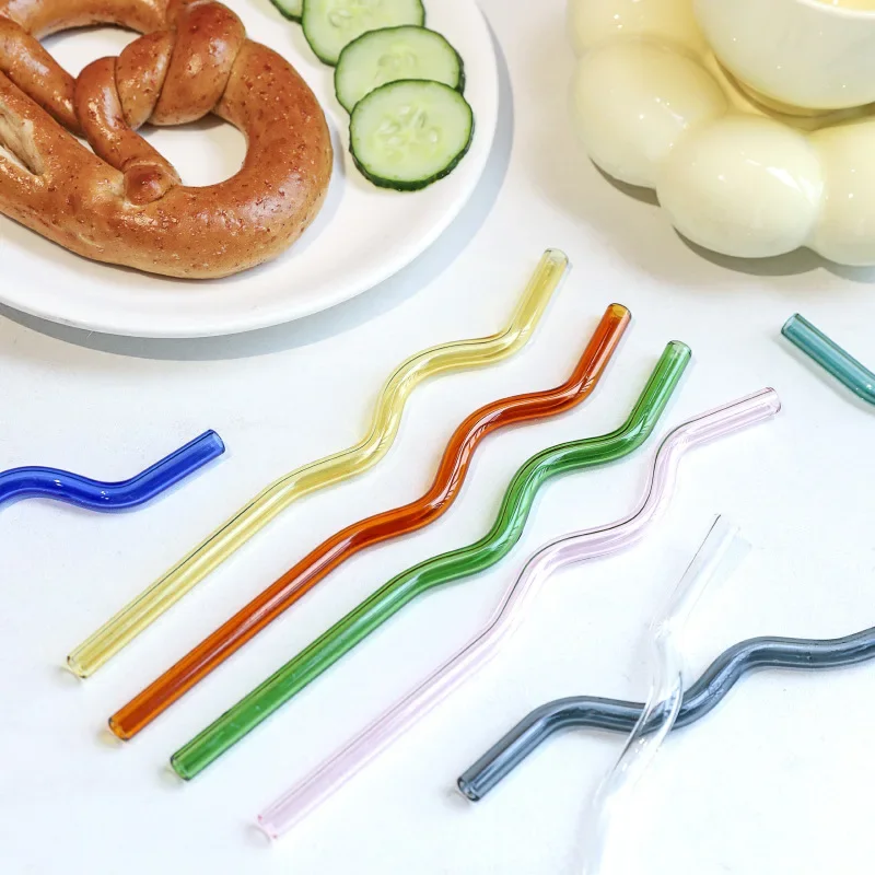 8X200mm-Reusable-Drinking-Straw-Borosilicate-Glass-Straw-1PCS-Wavy ...