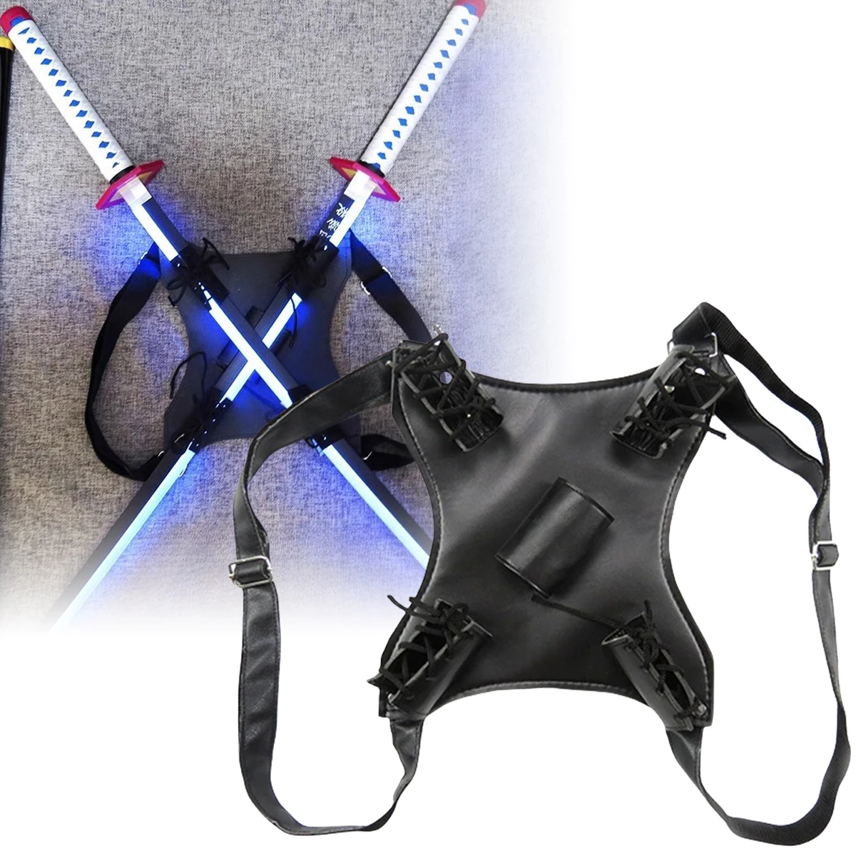 Double Katana Sword Back Belt Holster Anime Demon Cosplay Prop Medieval ...