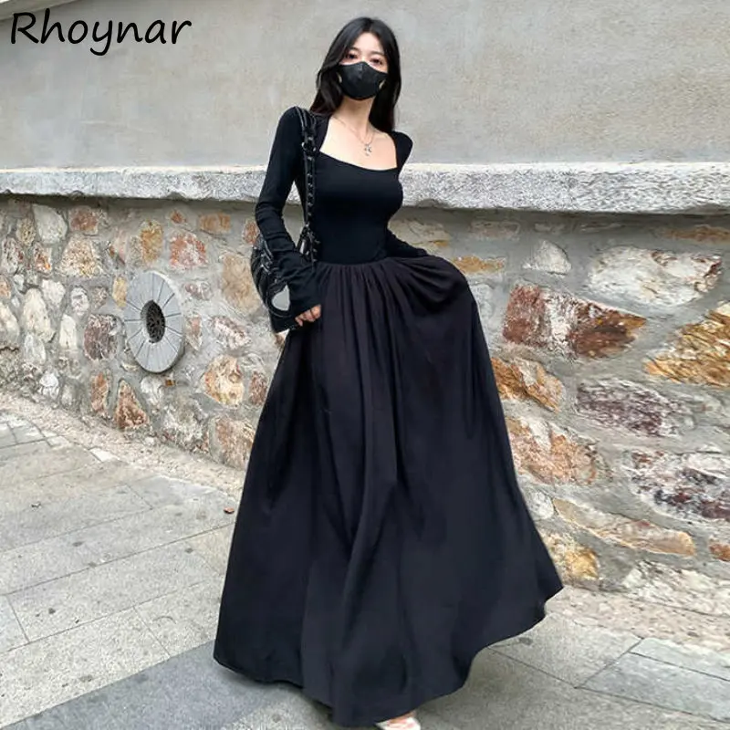 Black-Dresses-Women-Backless-Square-Collar-Temper-Minimalist-Vestidos ...