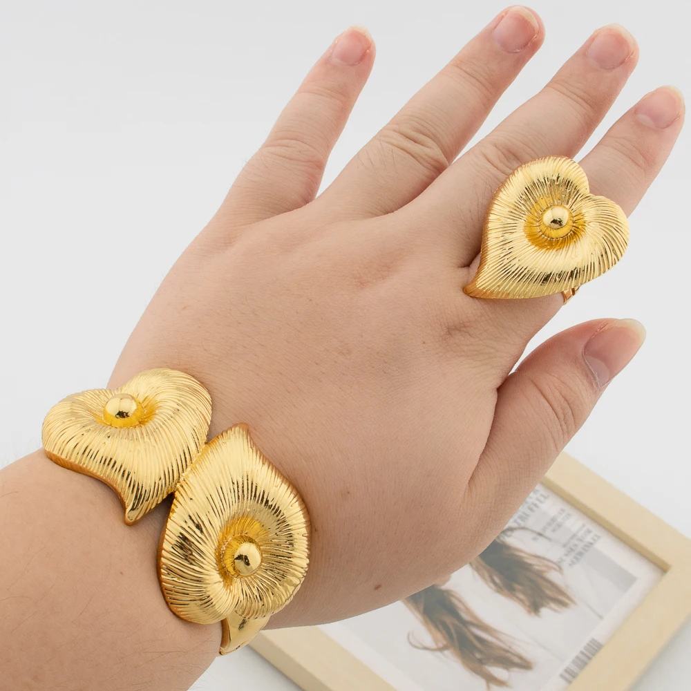 Fashion Women Bangle and Ring Jewelry Set 18k Gold Color Bracelet ...