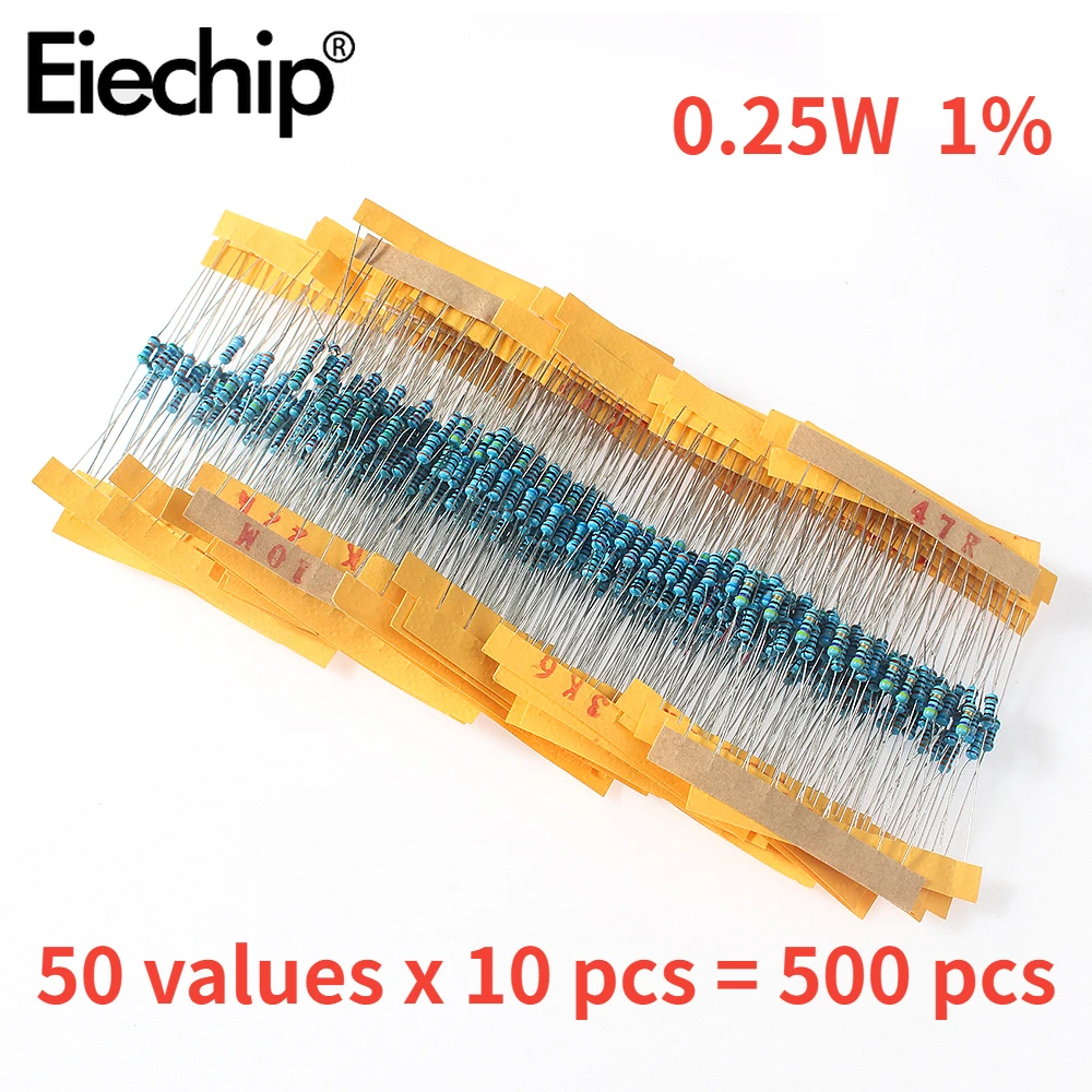 500PCS-1-4W-Resistor-Assorted-Set-Pack-1Ohm-10M-50-Values-Metal-Film ...