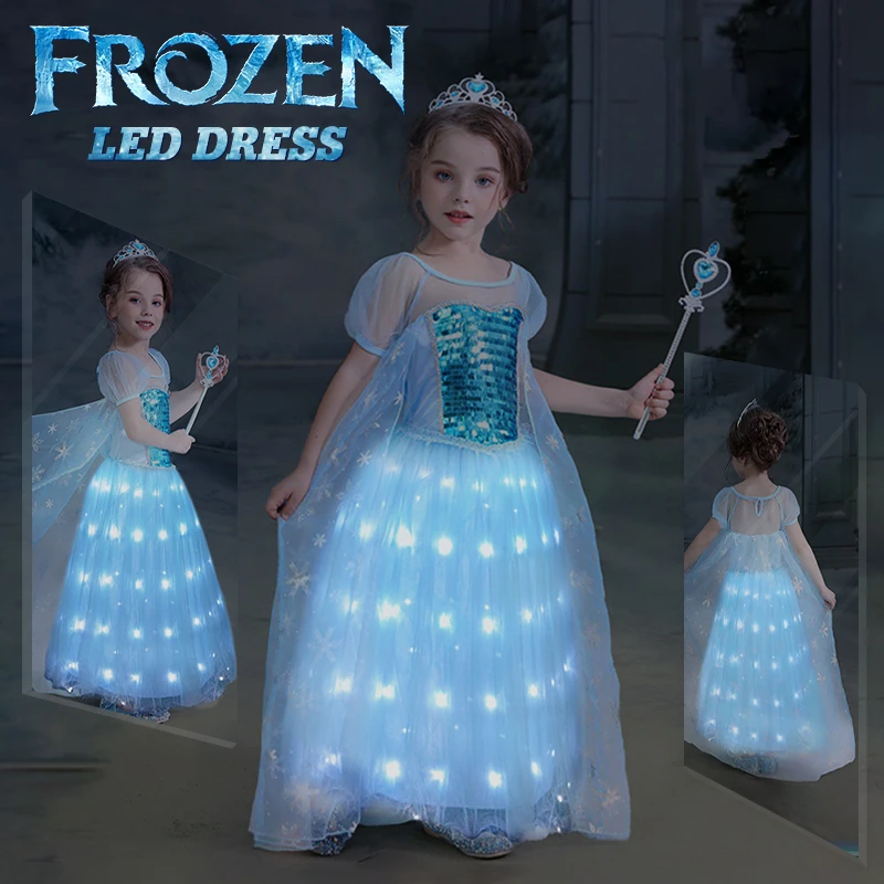 Uporpor Frozen Elsa Anna Princess LED Light Up Dress for Kids Girl Snow ...