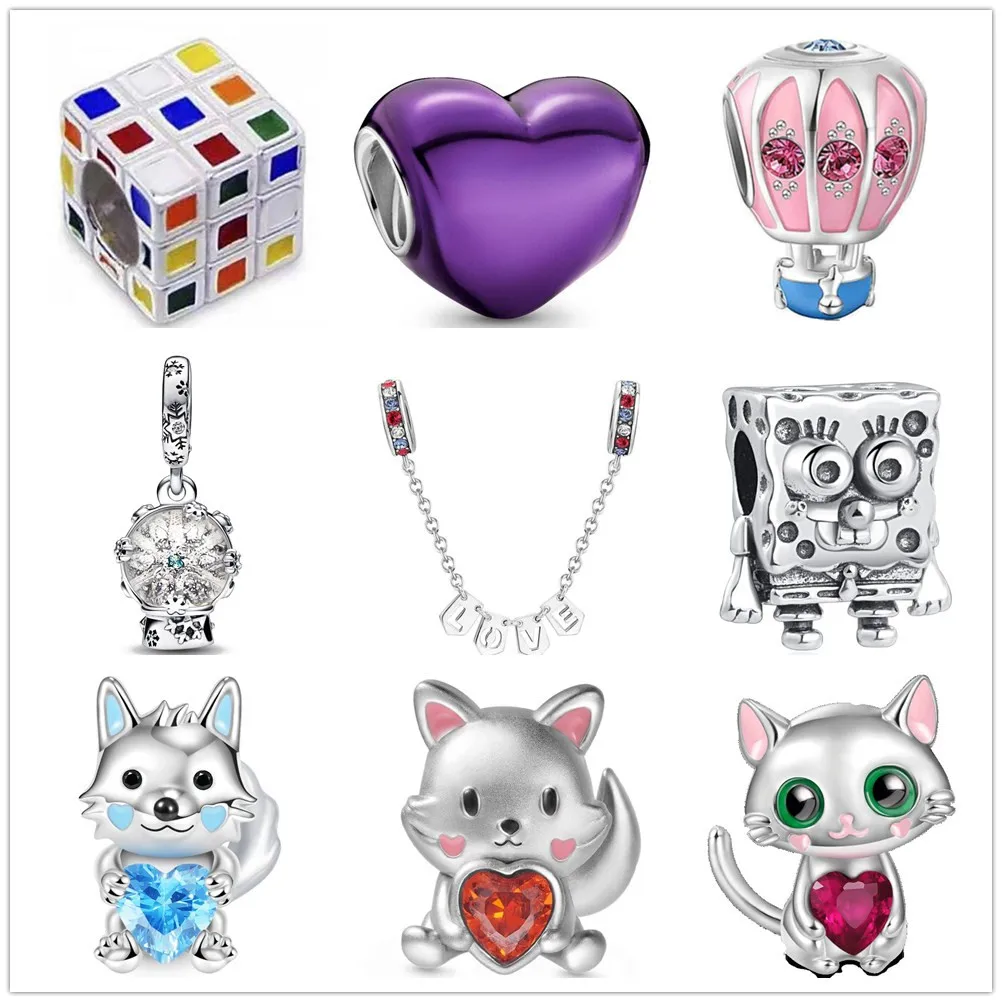 925-Sterling-Silver-Charm-Rubik-s-cube-Sponge-Crystal-ball-Bead-Fit ...