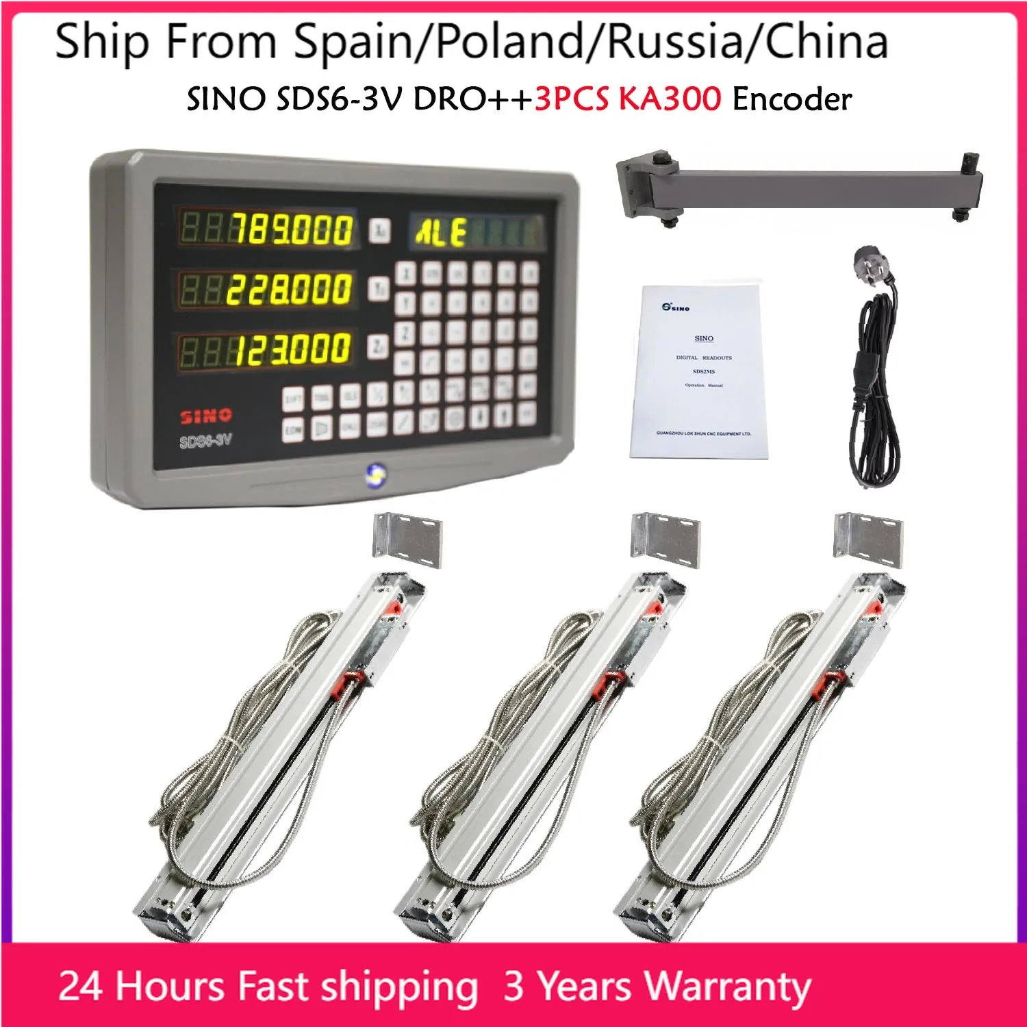 Kit completo DRO de torno de fresado SINO SDS6 3V, pantalla de cubierta de Metal de lectura ...