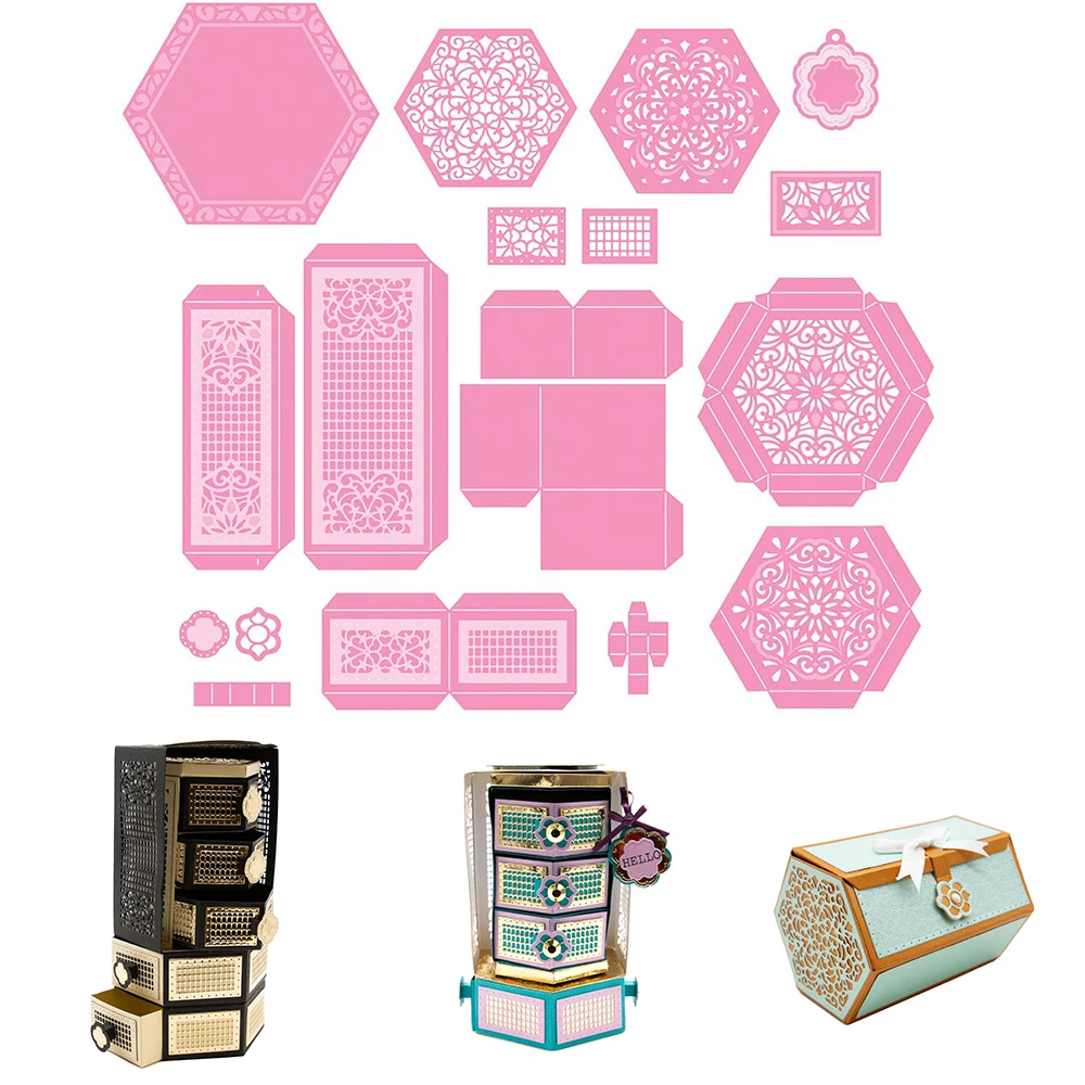 3D Hexagon Box Metal Cutting Dies Flower Drawer Combination Dies Cut ...