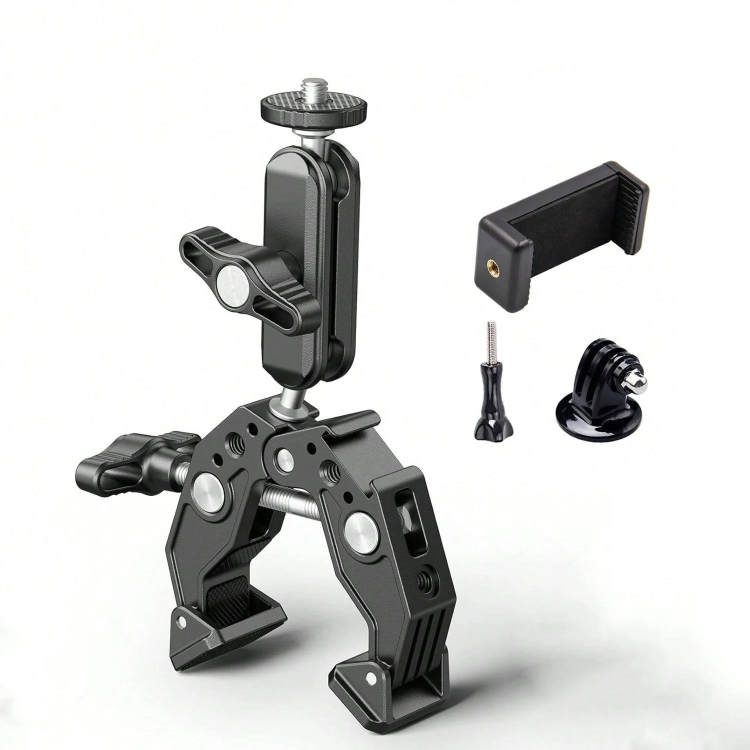 Aluminum Super Clamp with Double Ball Head Magic Arm 1/4"-20 Threaded ...