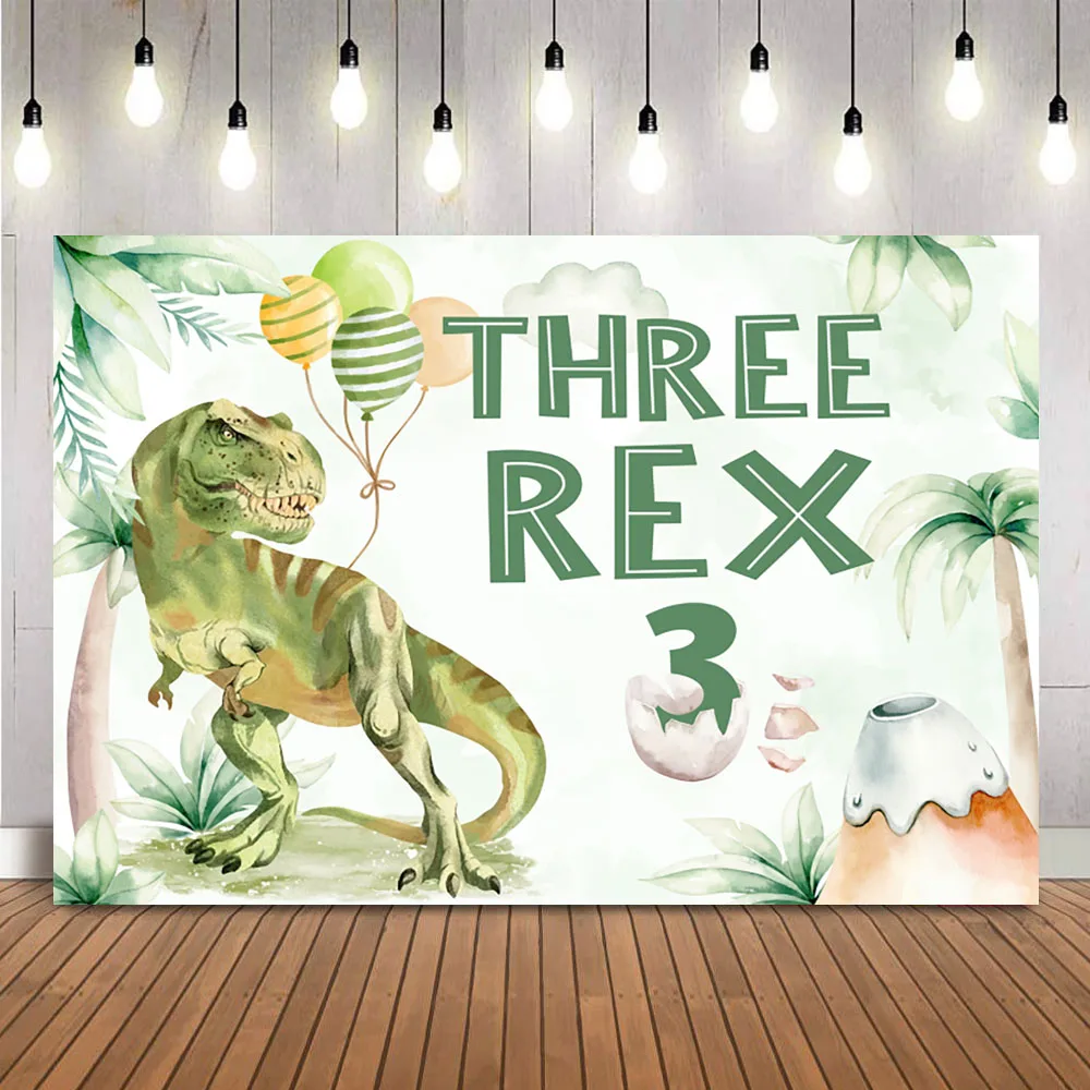 Three-Rex-Background-Boy-Dinosaur-Birthday-Party-Backdrop-Greenery ...