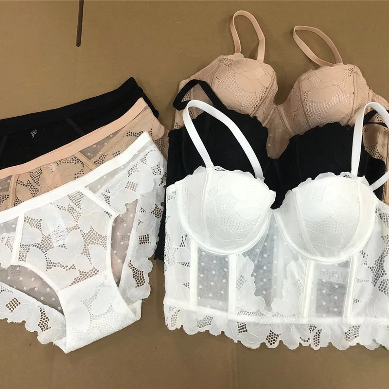 Mesh Lace Push Up Half Cup Bra Set Underwear with Removable Straps 7 ...
