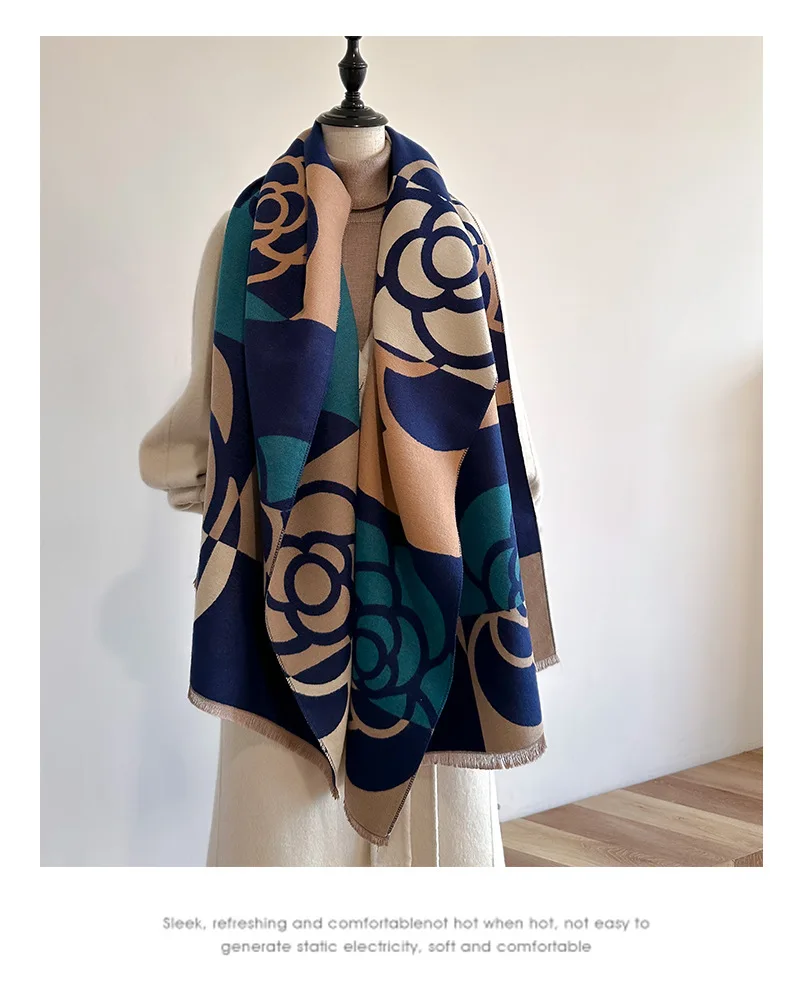 Versatile autumn and winter color blocking design, imitation cashmere ...