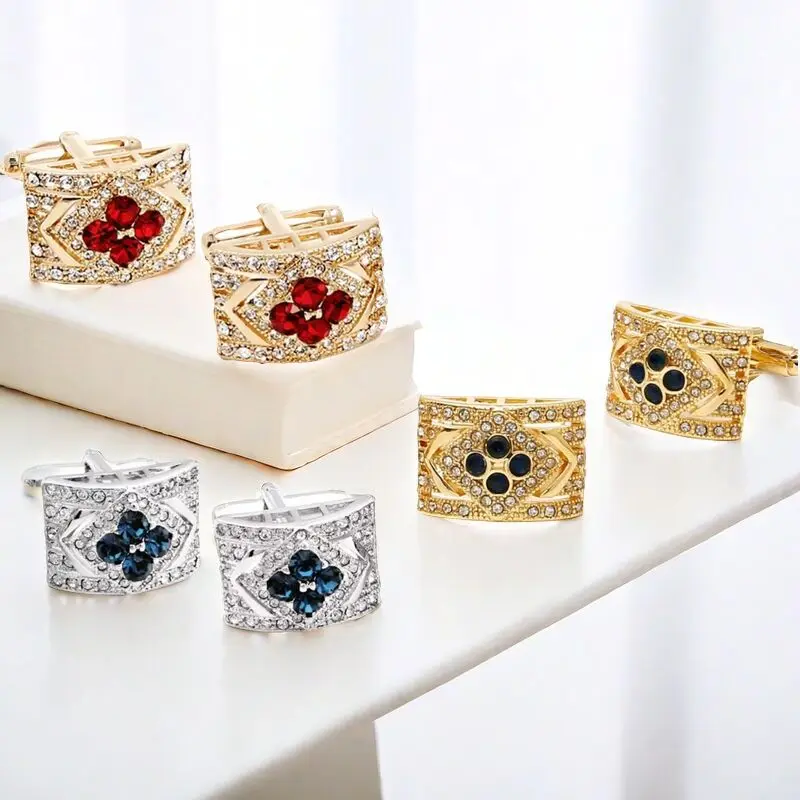 New Rhinestone Cufflinks for Men Elegant French Shirt Cuff Links Button ...
