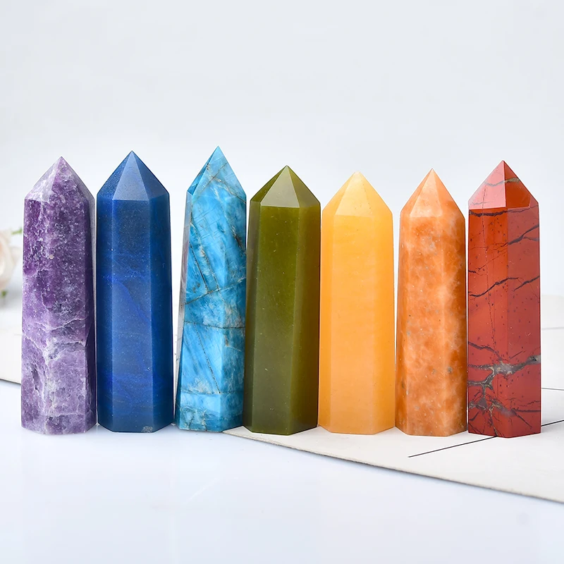 7pc Natural Stone And Crystal Point Seven Chakras Healing Obelisk ...